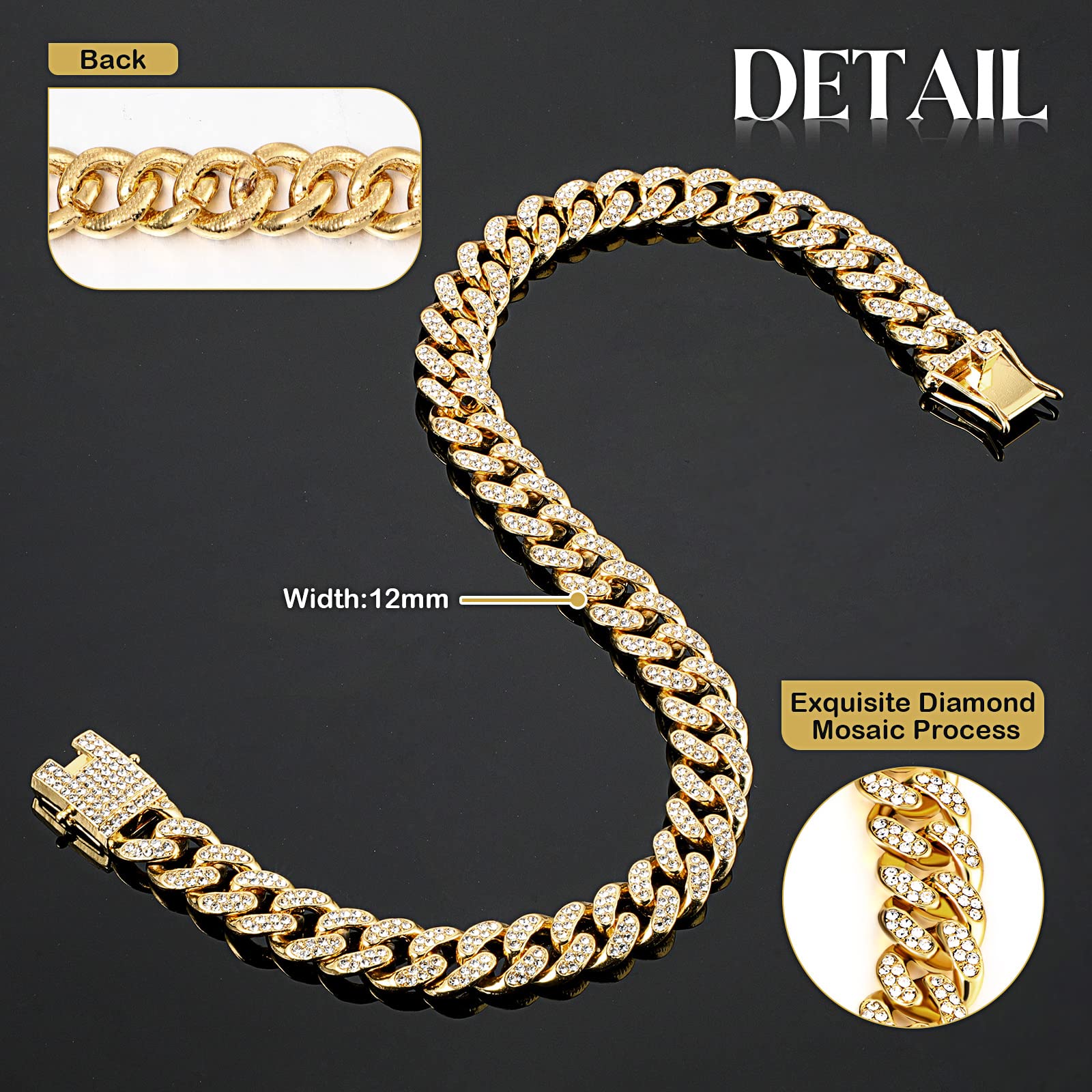 Tallew Dog Chain Diamond Collar Walking Metal Chain Necklace with Secure Buckle Pet Cuban Style Collar Jewelry Accessories for Small Medium Large Dog Cats