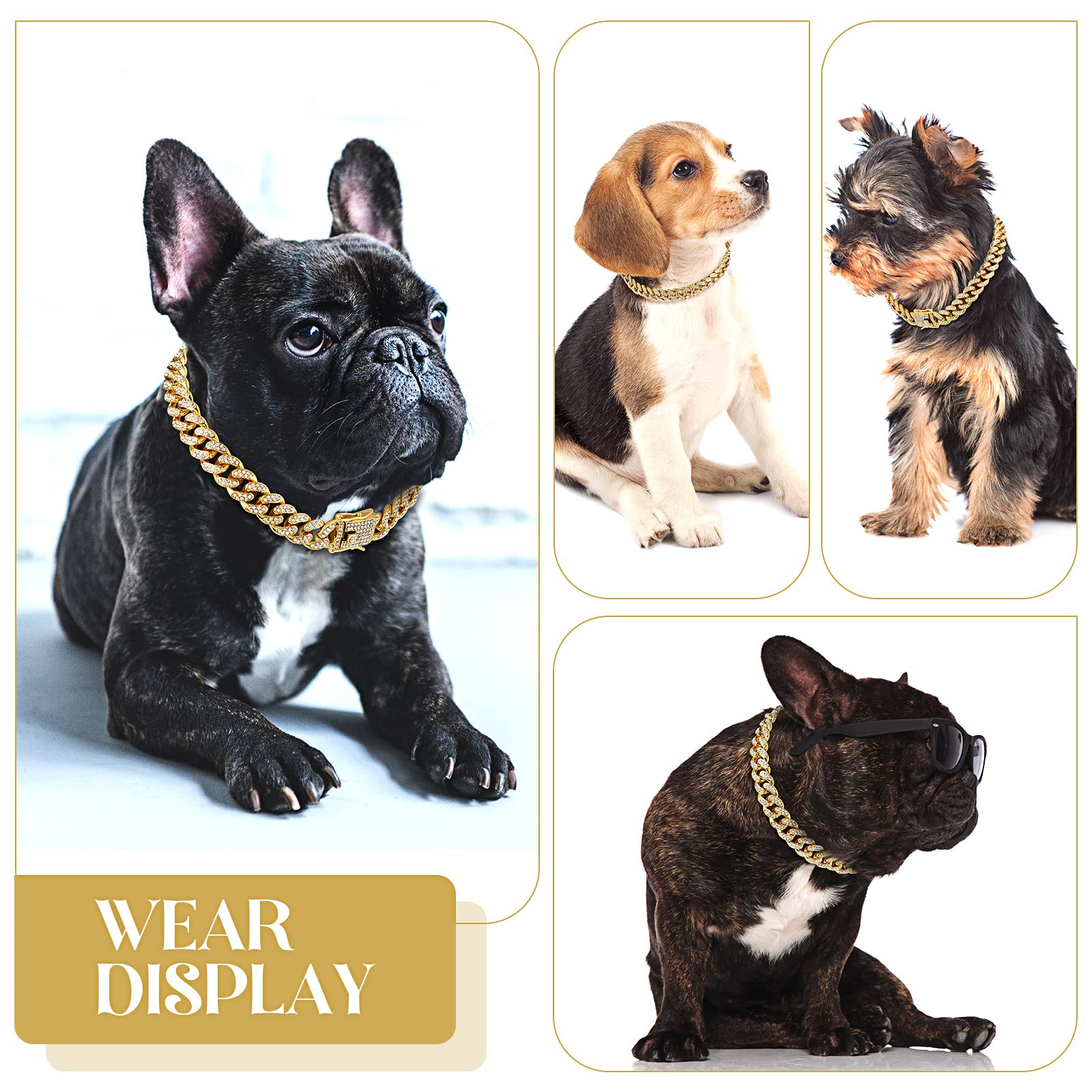 Tallew Dog Chain Diamond Collar Walking Metal Chain Necklace with Secure Buckle Pet Cuban Style Collar Jewelry Accessories for Small Medium Large Dog Cats