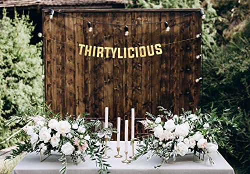 Thirtylicious Gold Glitter Banner - Happy 30th Birthday Party Banner - 30th Wedding Anniversary Decorations - Milestone Birthday Party Decorations