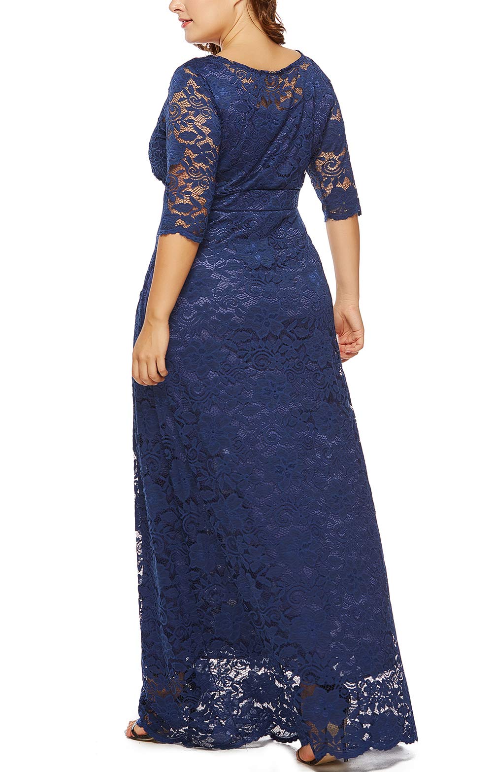 Eternatastic Womens Floral Lace 2/3 Sleeves Maxi Dress Evening Party Long Dress 4XL Deep Blue
