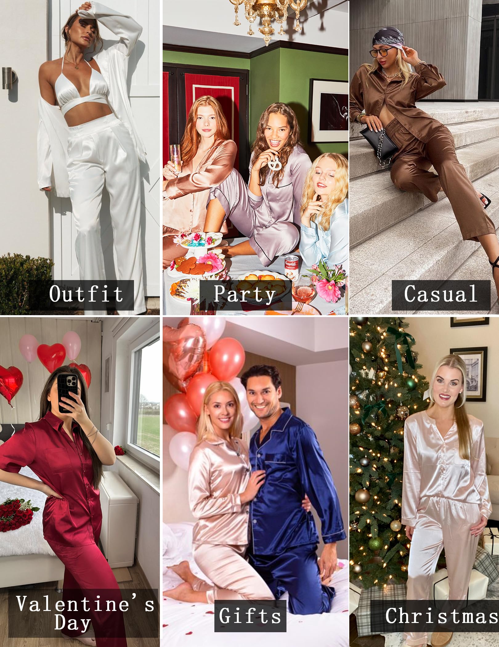 Ekouaer Silk Satin Pajamas Set Women's 2 Piece Pjs Long Pant Fall Soft Sleepwear Button Up Loungewear with Pockets Brown
