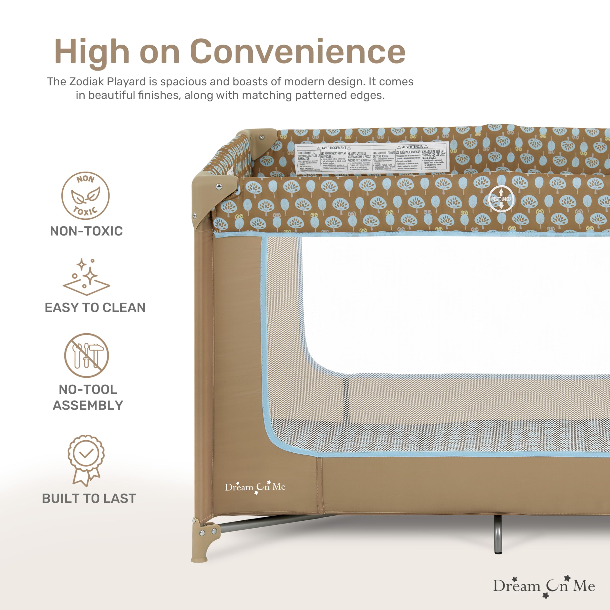 Dream On Me Zodiak Portable Playard in Coffee and Blue, Lightweight, Packable and Easy Setup Baby Playard, Breathable Mesh Sides and Soft Fabric - Comes with a Removable Padded Mat