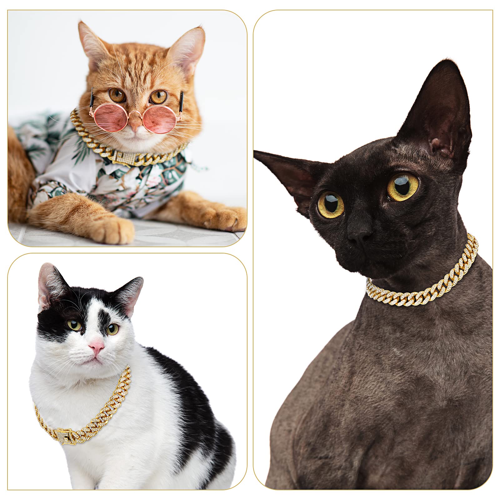 Tallew Dog Chain Diamond Collar Walking Metal Chain Necklace with Secure Buckle Pet Cuban Style Collar Jewelry Accessories for Small Medium Large Dog Cats