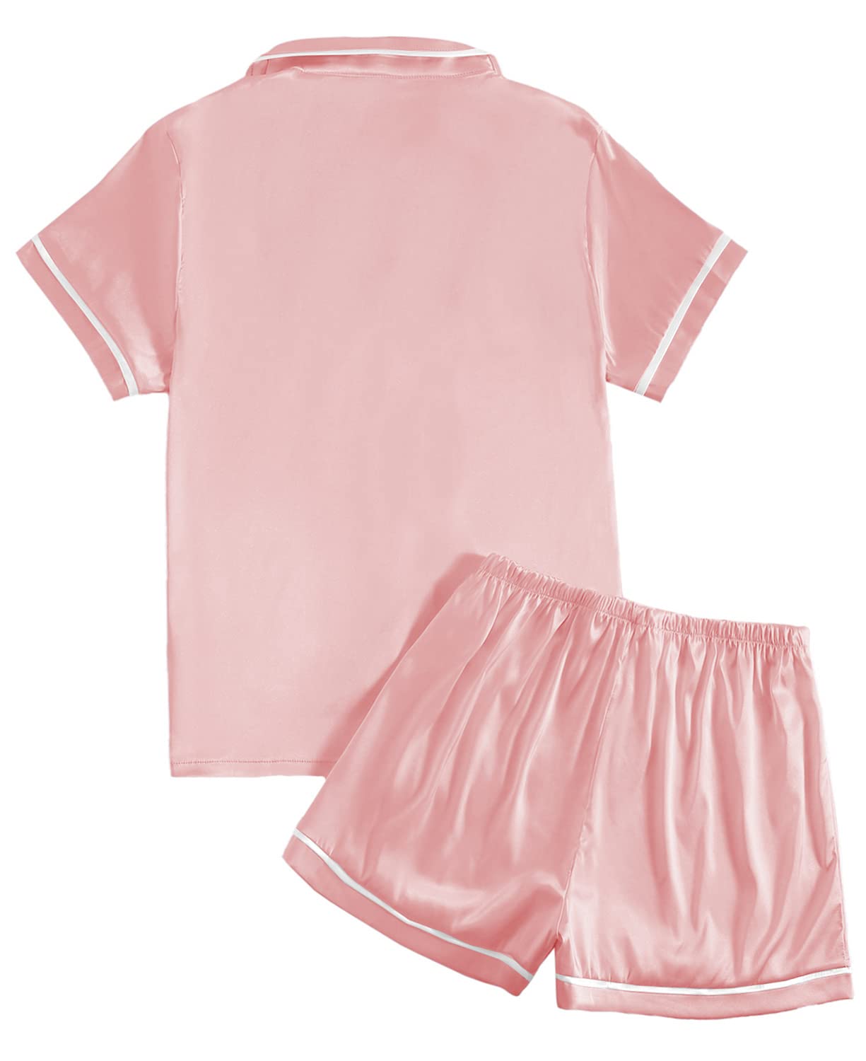 LYANER Women's Satin Silky Short Sleeve Button Shirt Sleepwear 2Piece Pajama Set Coral Pink X-Small