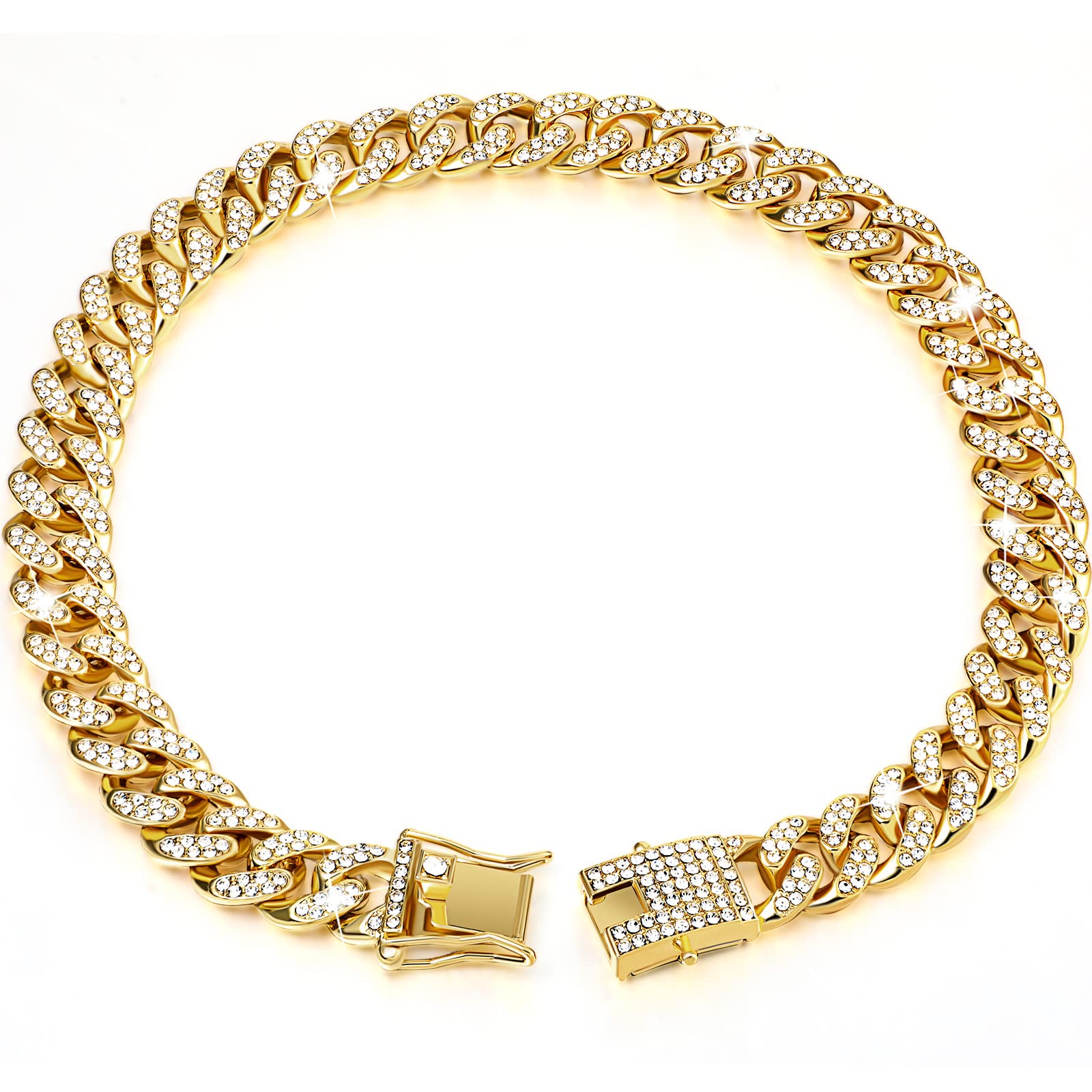 Tallew Dog Chain Diamond Collar Walking Metal Chain Necklace with Secure Buckle Pet Cuban Style Collar Jewelry Accessories for Small Medium Large Dog Cats
