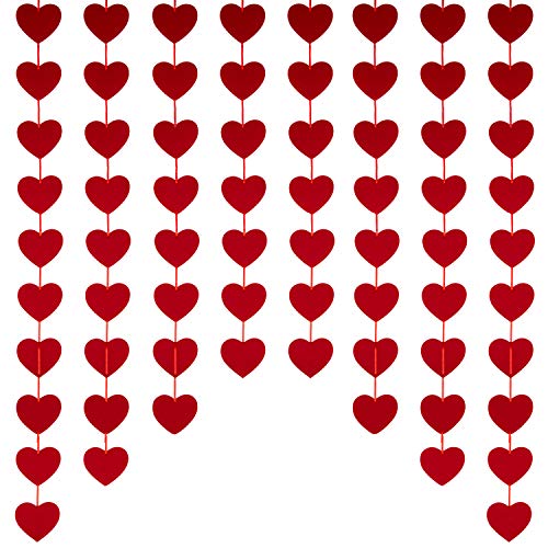 Valentines Day Decorations - 80 PCS Red Felt Garland Hanging String Hearts - NO DIY - Valentines Day Decor for Home Office Wedding Anniversary Birthday Party