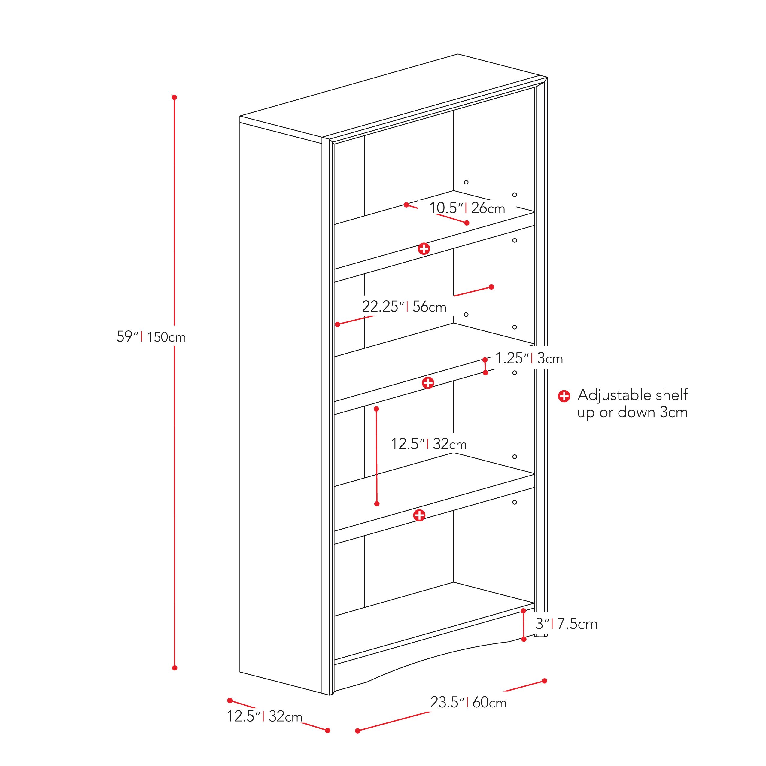 Corliving Adjustable 4 Shelf Black Faux Wood Bookcase, 4-Tier Shelving Unit Bookcase with Open Shelves, Display Bookshelf, for Living Room, Bedroom, Home Office