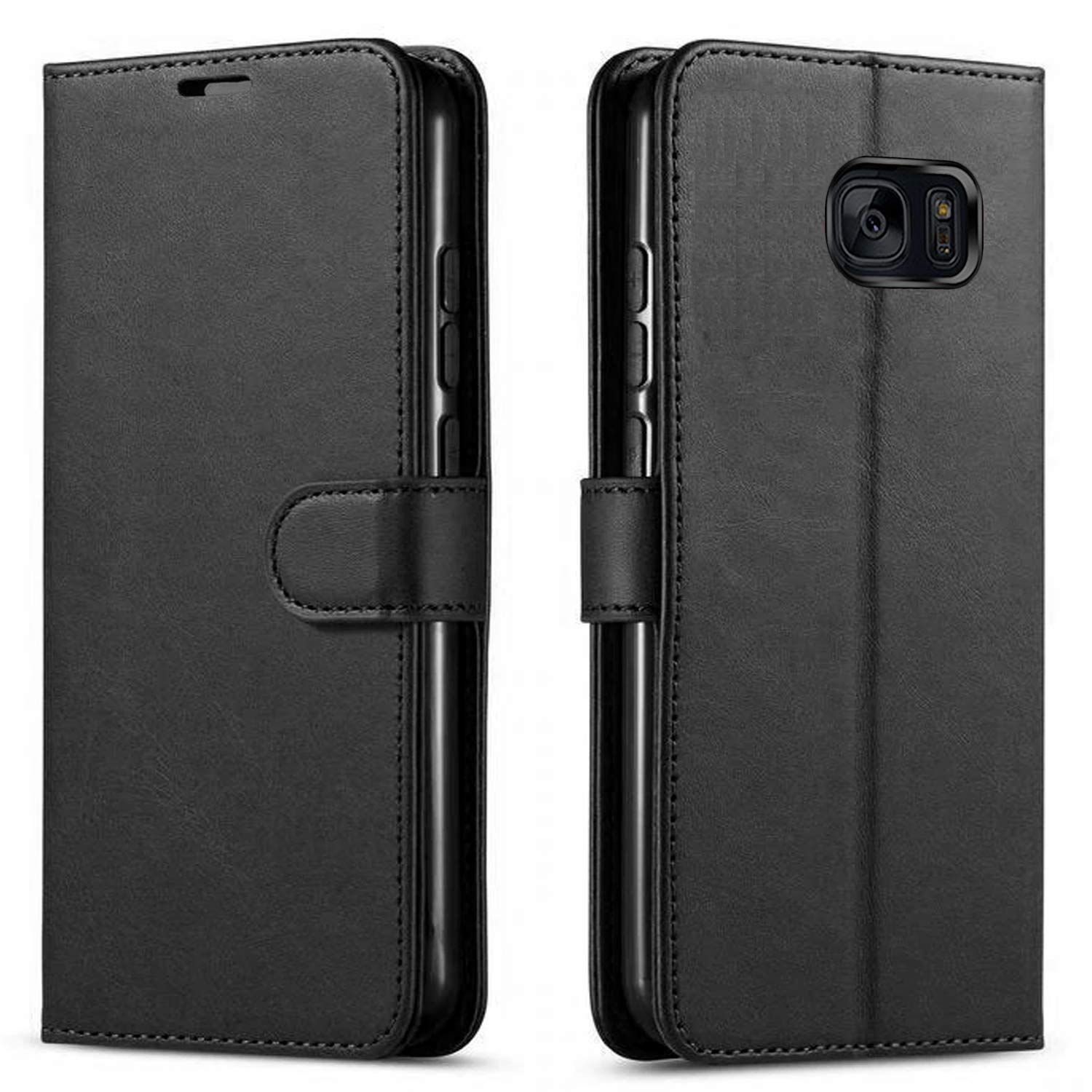 STARSHOP Samsung Galaxy S7 Phone Case, with [Tempered Glass Screen Protector Included] PU Leather Wallet Shockproof Cover Kickstand with Pocket Card Slots Magnet Closure -Dark