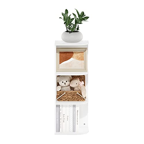 Furinno Pasir 3-Tier Corner Open Shelf Bookcase, White