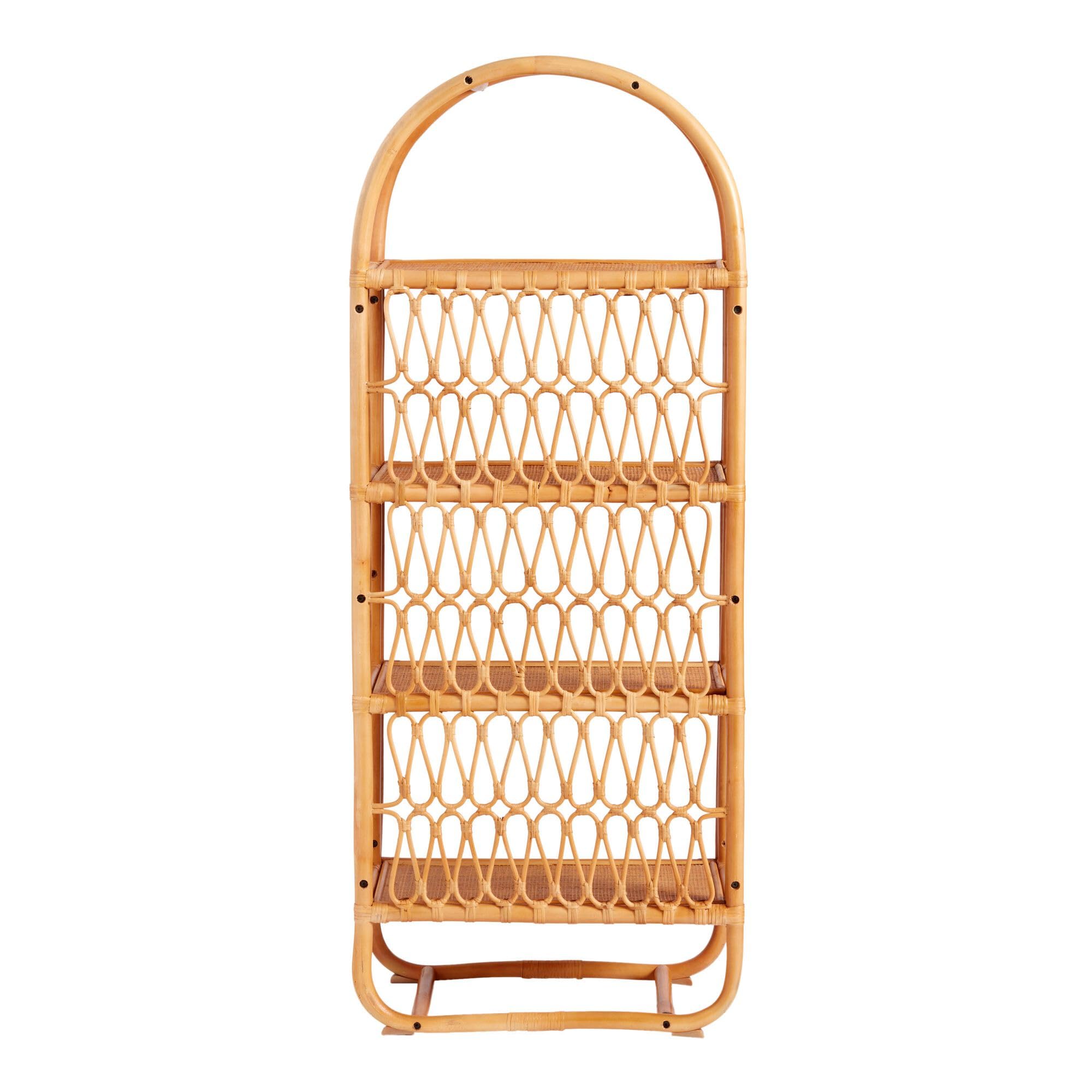 Rattan Arched Bookshelf, 4-Tier Tall Rattan Bookshelf, Free Standing Storage Unit, Bookcase Home Decor Furniture for Home Office, Living Room, Bedroom, Study