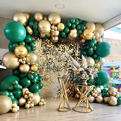 Green and Gold Balloon Arch Garland Kit-Metallic Gold Balloon Dark Green Balloon 135Pcs for Birthday,Baby Shower,Christmas,Gender Reveal,Wedding Party Decoration.