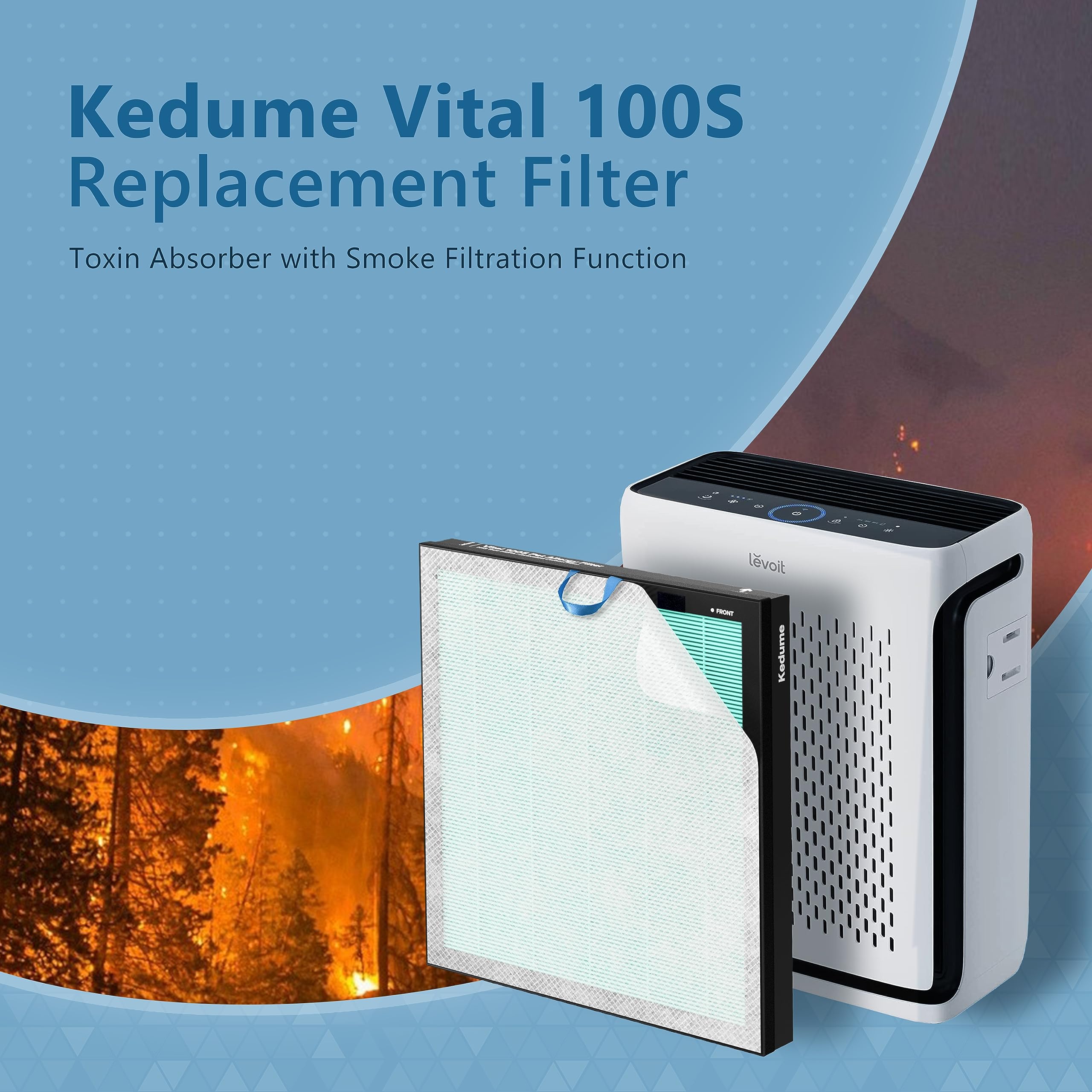 Vital 100S Toxin Absorber Replacement Filter for LEVOIT Vital 100S Smart WiFi Air Puri-fier, True 4-in-1 HEPA and High-Efficiency Activated Carbon Filter, Vital 100S-RF-TX (LRF-V102-GUS), 2Pack, Green