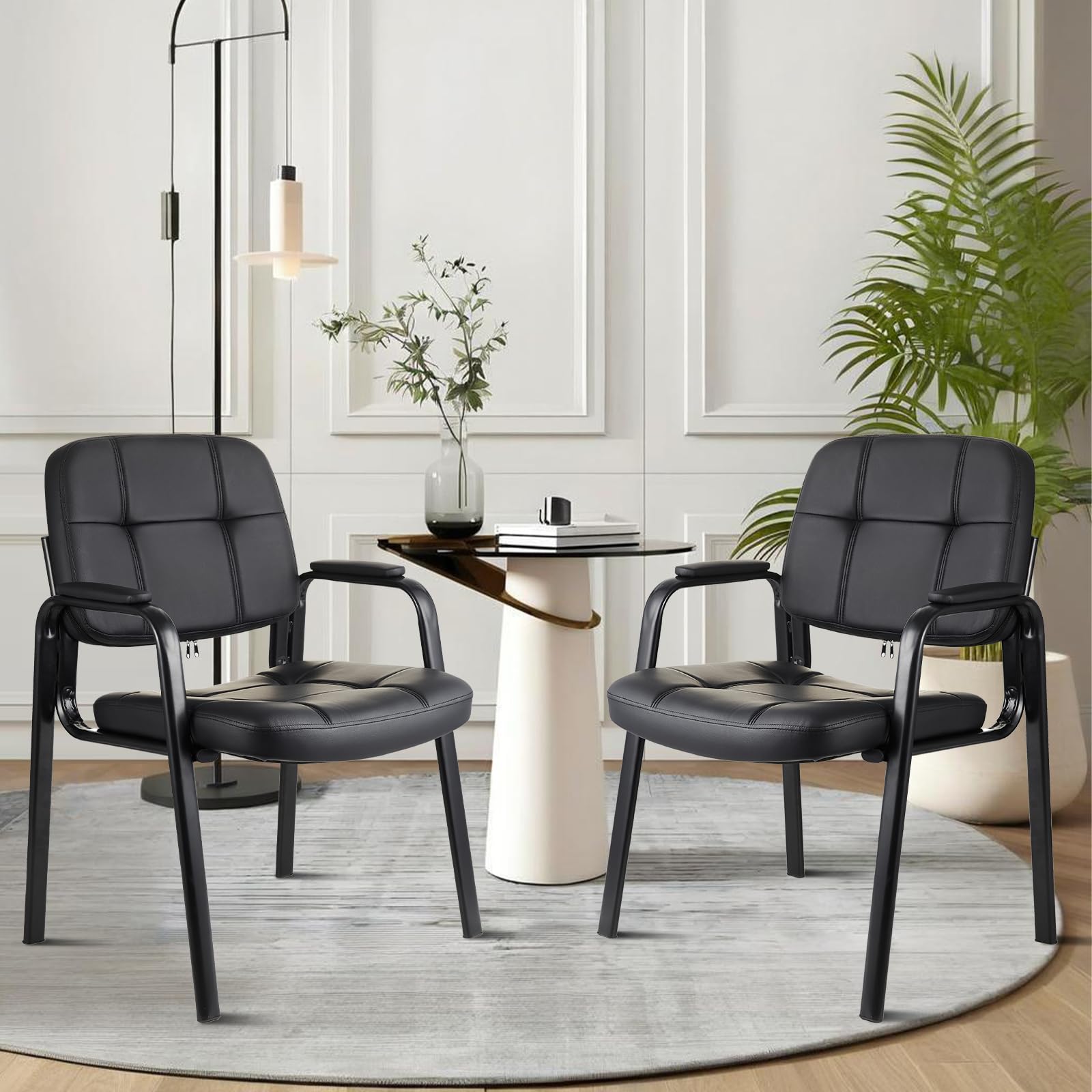CLATINA Waiting Room Guest Chair with Bonded Leather Padded Arm Rest for Office Reception and Conference Desk Black