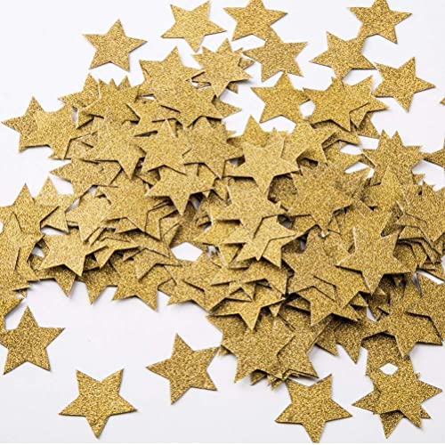 MOWO Glitter Five Stars Paper Confetti, Wedding Party Decor and Table Decor, 1.2ββ in Diameter (Glitter Gold,200pc)