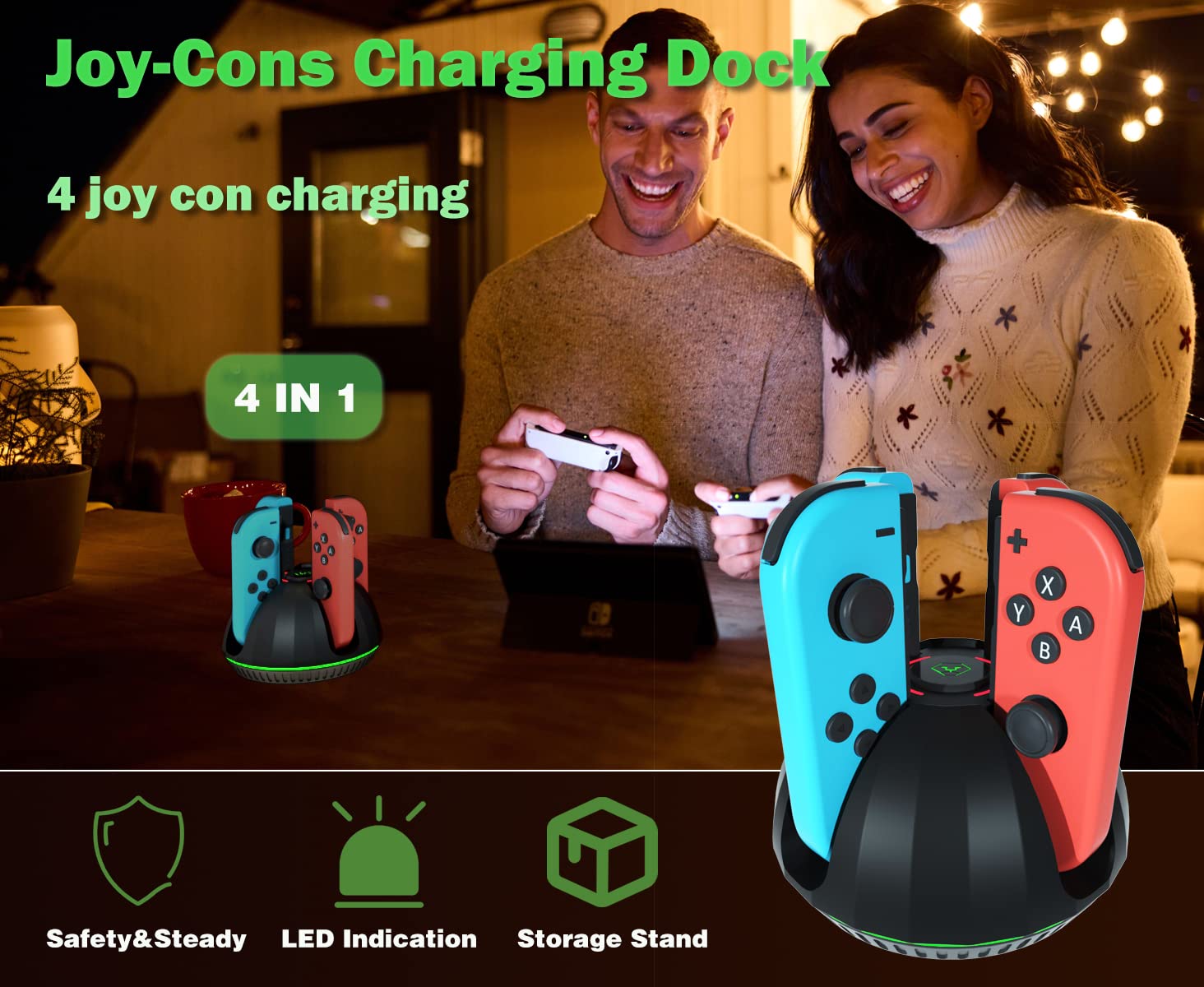 Switch Controller Charging Dock for Nintendo Switch Joycon,Switch Joycon Charger Compatible with Switch OLED Joy Con,4 in 1 Joycon Charging Dock with LED Indication and Charger Cable