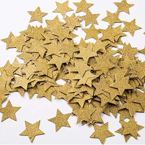 MOWO Glitter Five Stars Paper Confetti, Wedding Party Decor and Table Decor, 1.2ββ in Diameter (Glitter Gold,200pc)