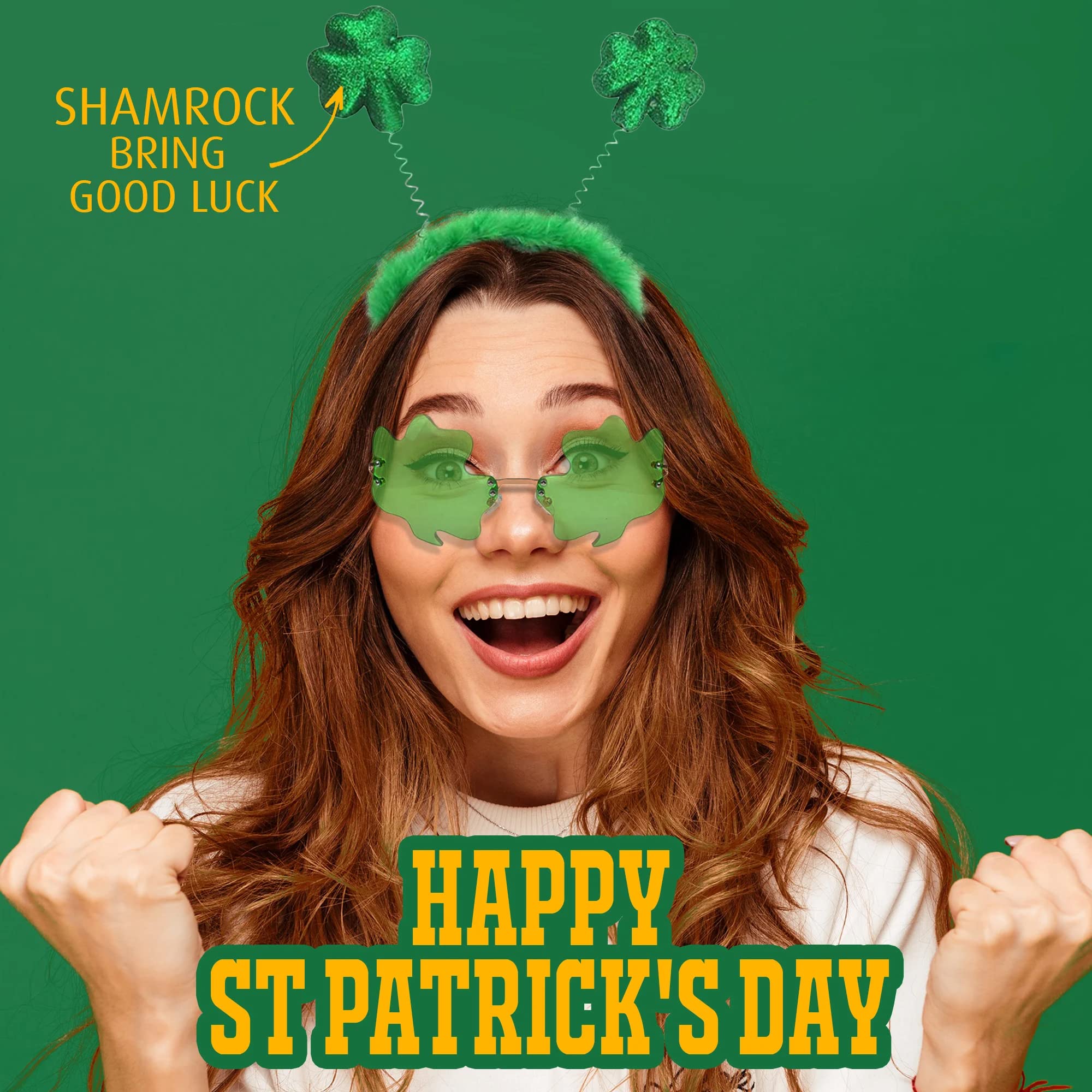 SunnyPro St Patricks Day Accessories Shamrock Headband Saint Patricks Glasses Sunglasses