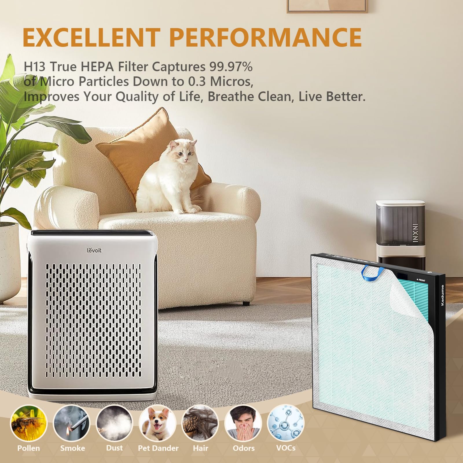 Vital 100S Toxin Absorber Replacement Filter for LEVOIT Vital 100S Smart WiFi Air Puri-fier, True 4-in-1 HEPA and High-Efficiency Activated Carbon Filter, Vital 100S-RF-TX (LRF-V102-GUS), 2Pack, Green
