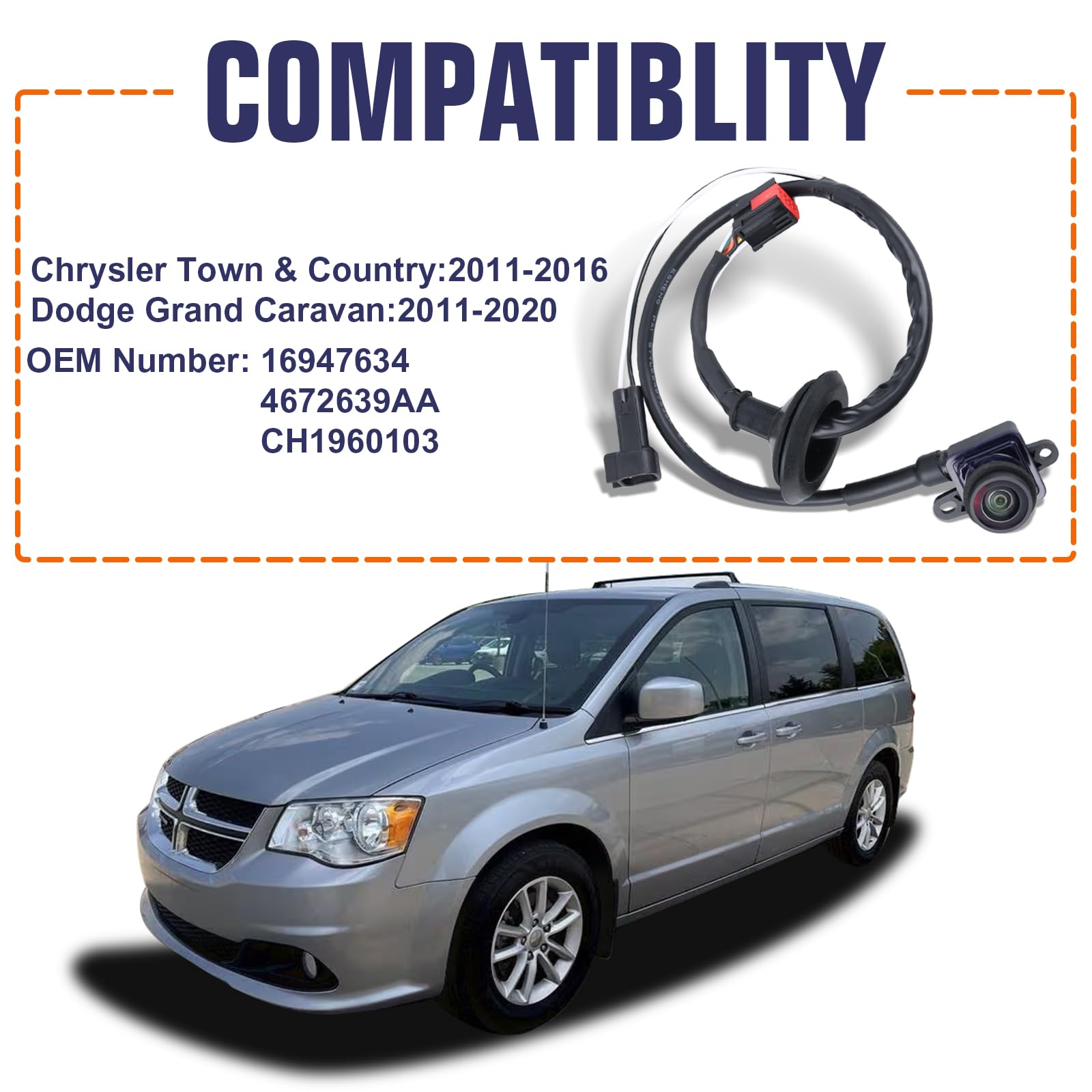 SAOKNCE Rear View Backup Camera Compatible with 2011-2016 Chrysler Town & Country 2011-2020 Dodge Grand Caravan Park Assist Camera Replaces# 4672639AA