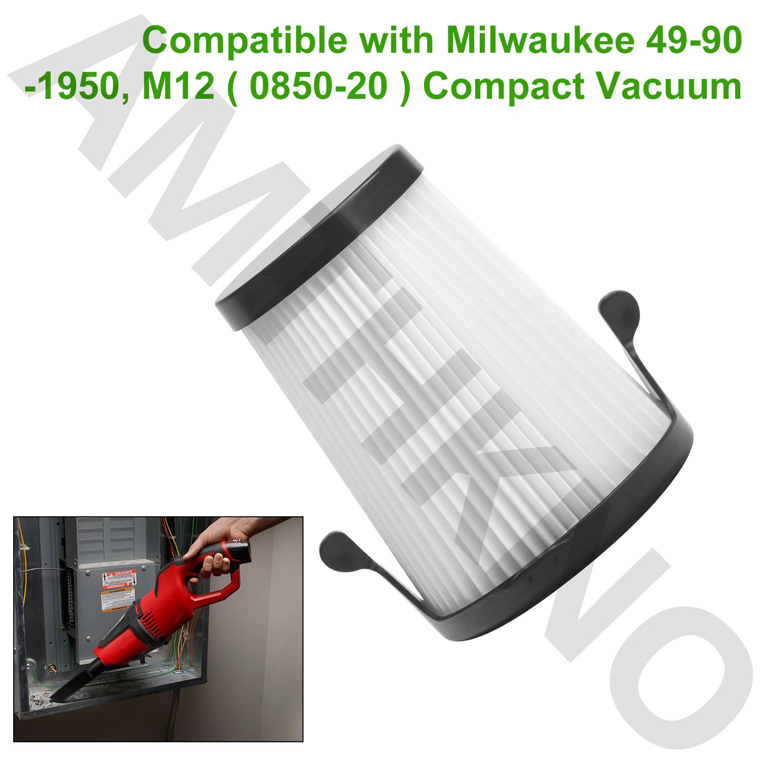 2-Pack 49-90-1950 HEPA Dry Filters Replacement for Milwaukee M12 0850-20 Compact Vacuum