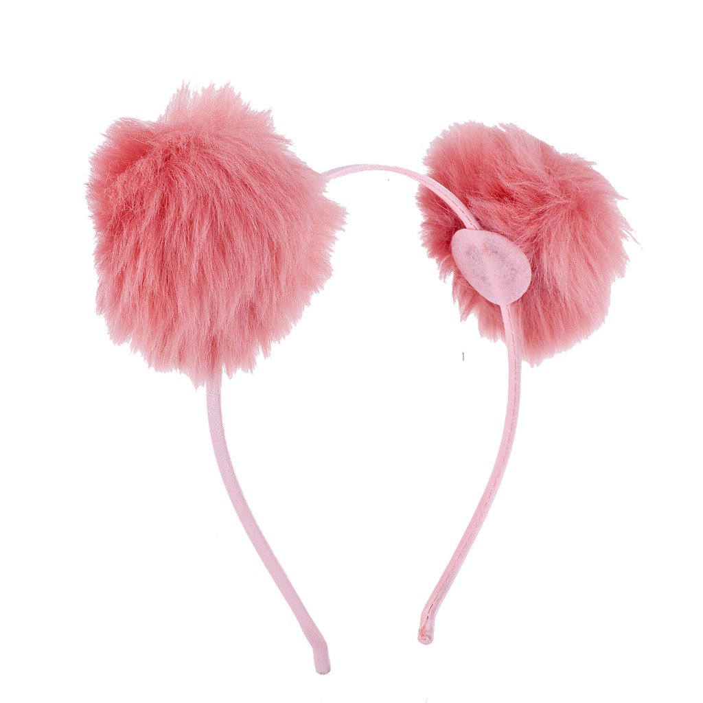 Lux Accessories Blush Faux Fur Pom Pom Ball Cat Ear Panda Costume Puff Headband
