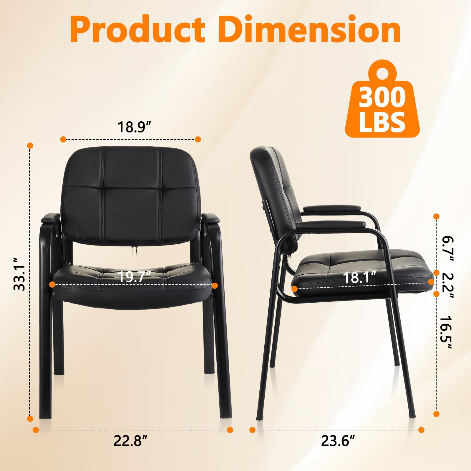 CLATINA Waiting Room Guest Chair with Bonded Leather Padded Arm Rest for Office Reception and Conference Desk Black