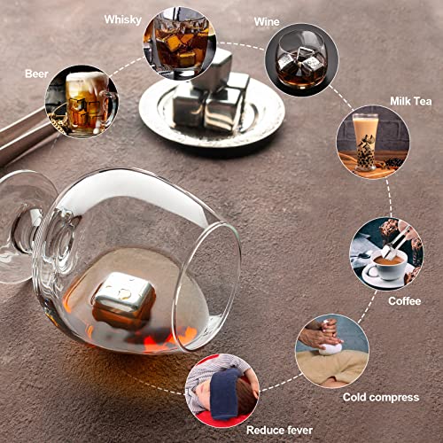 6 pcs Stainless Steel Ice Cube, Reusable Ice Wine Stone and Cooling Whiskey Stones Gift Set, Stainless Steel Ice Suitable for Freezer Storage Tray, Metal Wine Drinks Cooler,Bars,Drinks Refrigerntion.