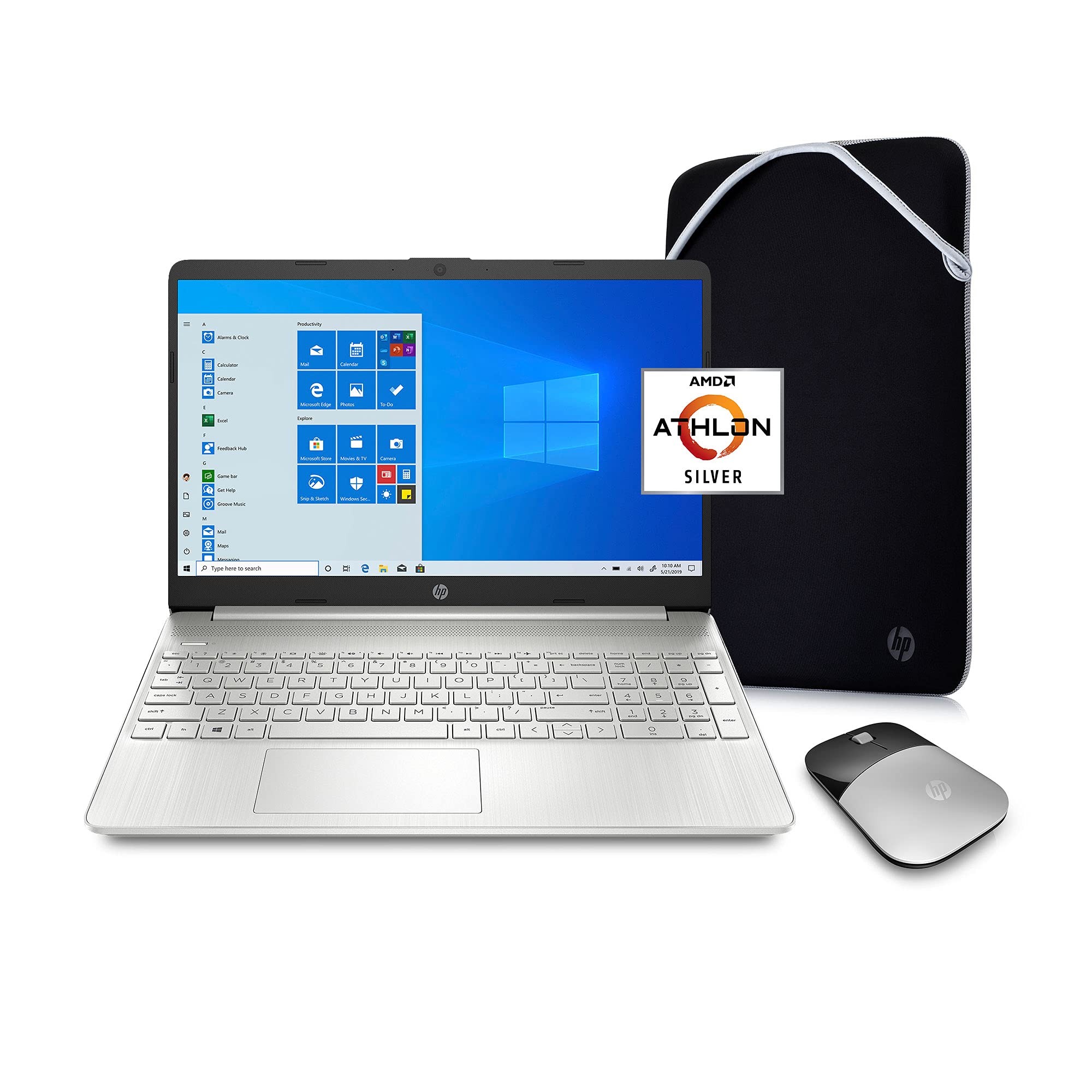 2021 Newest HP 15.6" HD Display Laptop, AMD Athlon Silver 3050U(up to 3.2GHz, Beat i3-8130U), 16GB RAM, 1TB SSD, 1-Year Office 365, WiFi, Bluetooth, HDMI, Webcam, Win 10S, Silver, JVQ Mouse+Sleeve