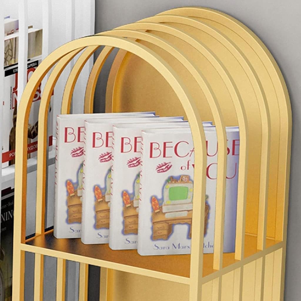 Rieort Fashion Bookshelf Stylish Bookshelf Dimensional Frame Design Bookcase Iron Arched Rack Bookcase Large Capacity Design Bookshelves not Shaking