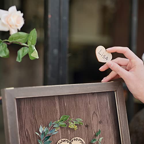 Y&K Homish Wedding Guest Book Alternative, Rustic Wedding Decorations for Reception, Favors for Guests 80 Hearts Green Wreath (Rustic Brown)