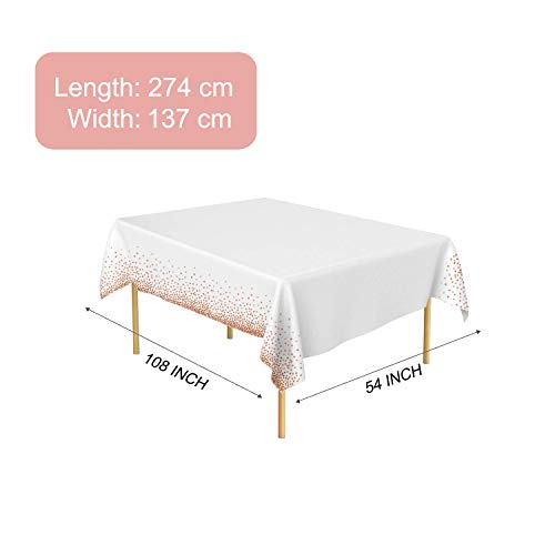 4 Pack - Plastic Tablecloths for Rectangle Tables,- Rose Gold Dot Confetti Party Table Cloths Disposable,Rectangular Table Covers, for Parties Thanksgiving Christmas Wedding, Anniversary,- 54" x 108"