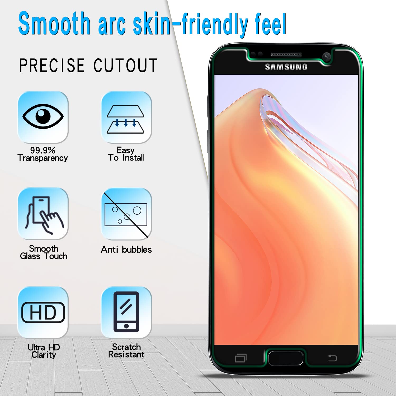 Slanku [3 Pack] for Samsung Galaxy S7 Screen Protector Tempered Glass, Anti-Scratch, Easy installation, 9H Hardness, Bubbles Free