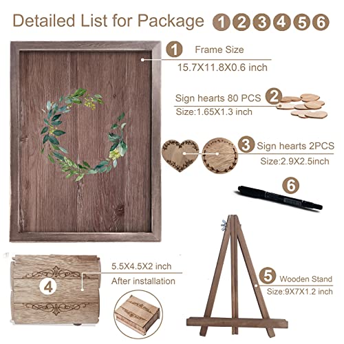 Y&K Homish Wedding Guest Book Alternative, Rustic Wedding Decorations for Reception, Favors for Guests 80 Hearts Green Wreath (Rustic Brown)
