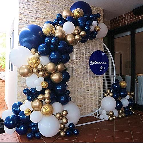 Navy Blue Gold White Balloon Arch Garland Kit-134pcs, 4 Size Navy Blue, White, Metallic Chrome Gold And Confetti Balloons For Baby&Bridal Shower, Birthday Party, Wedding, Graduation, Anniversary Party