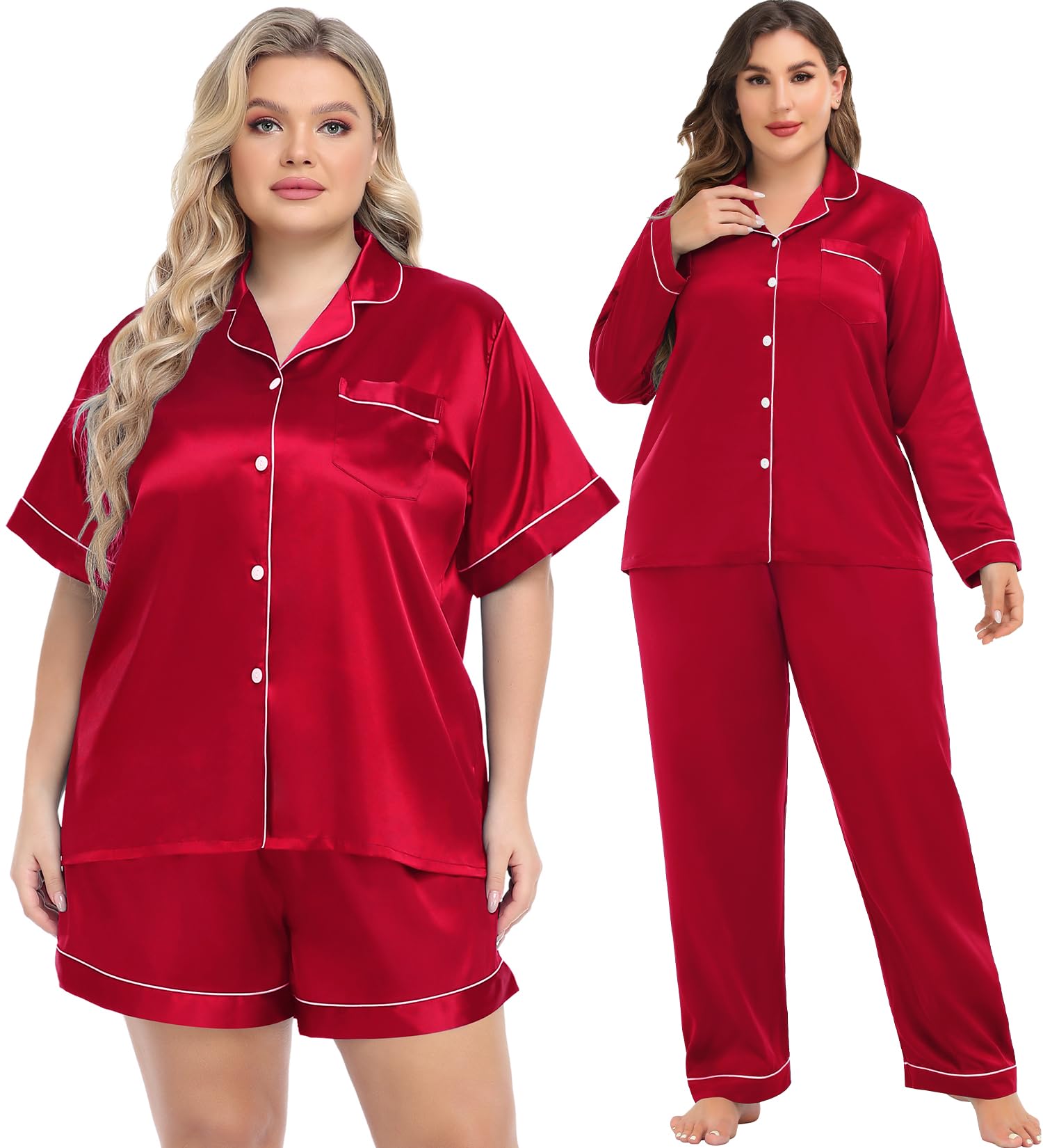 SWOMOG Women’s Pajama Long Sleeve Sleepwear Two Piece Pajamas Set Soft Pj Lounge Sets Red