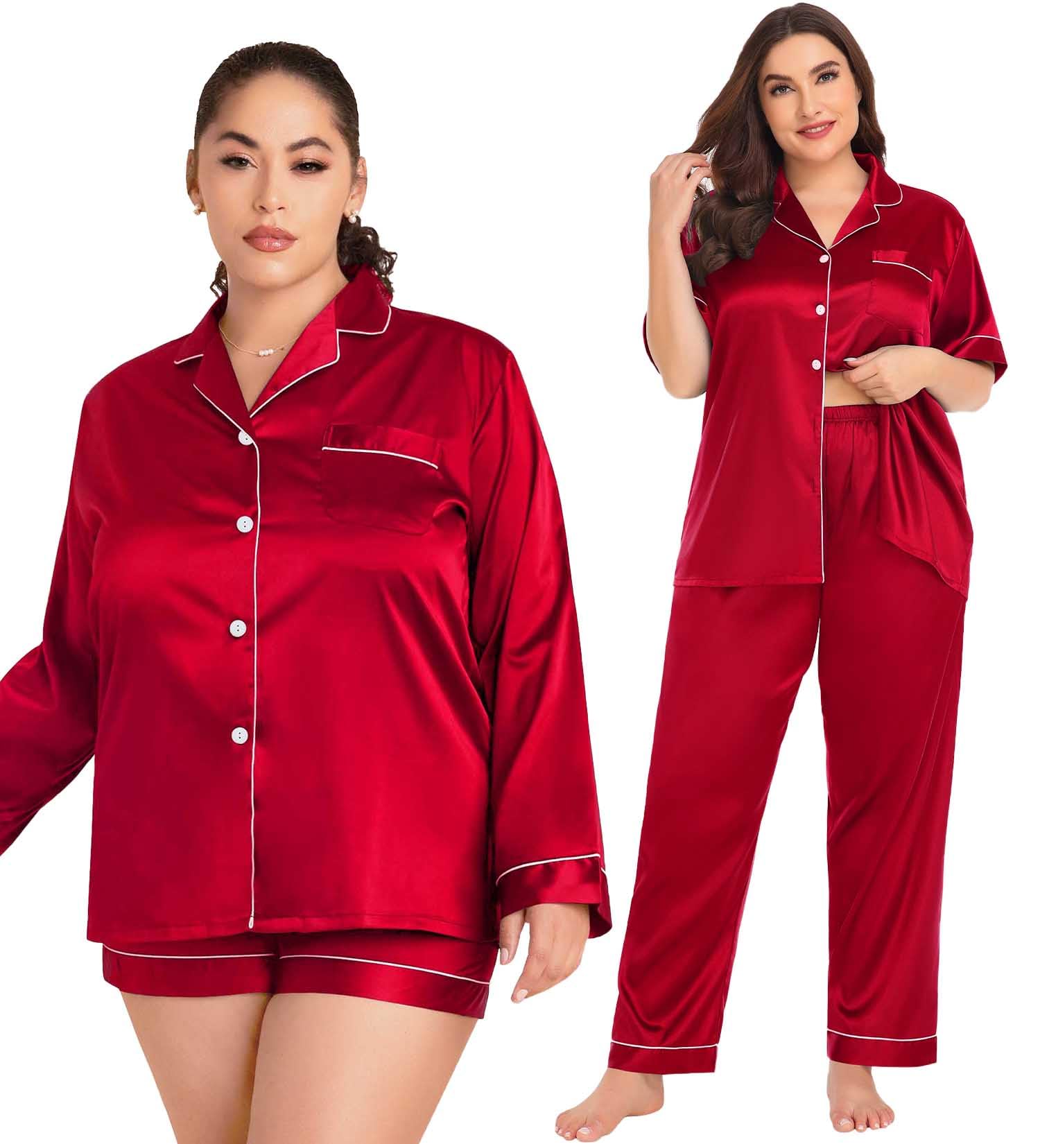SWOMOG Women’s Pajama Long Sleeve Sleepwear Two Piece Pajamas Set Soft Pj Lounge Sets Red
