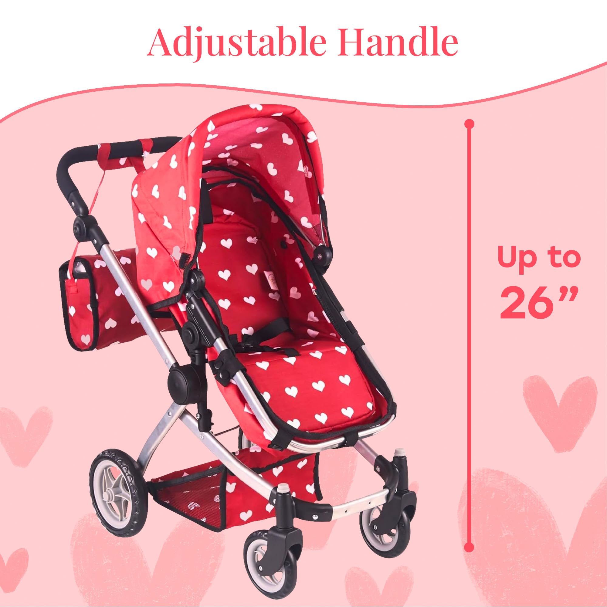 Convertible Combo Baby Doll Stroller for 3 Year Old Girls & Up | Play Toy Baby Stroller for Dolls, Folding Adjustable Bassinet Carriage Buggy with Storage Basket Converts to Sit Up Pushcart Pram