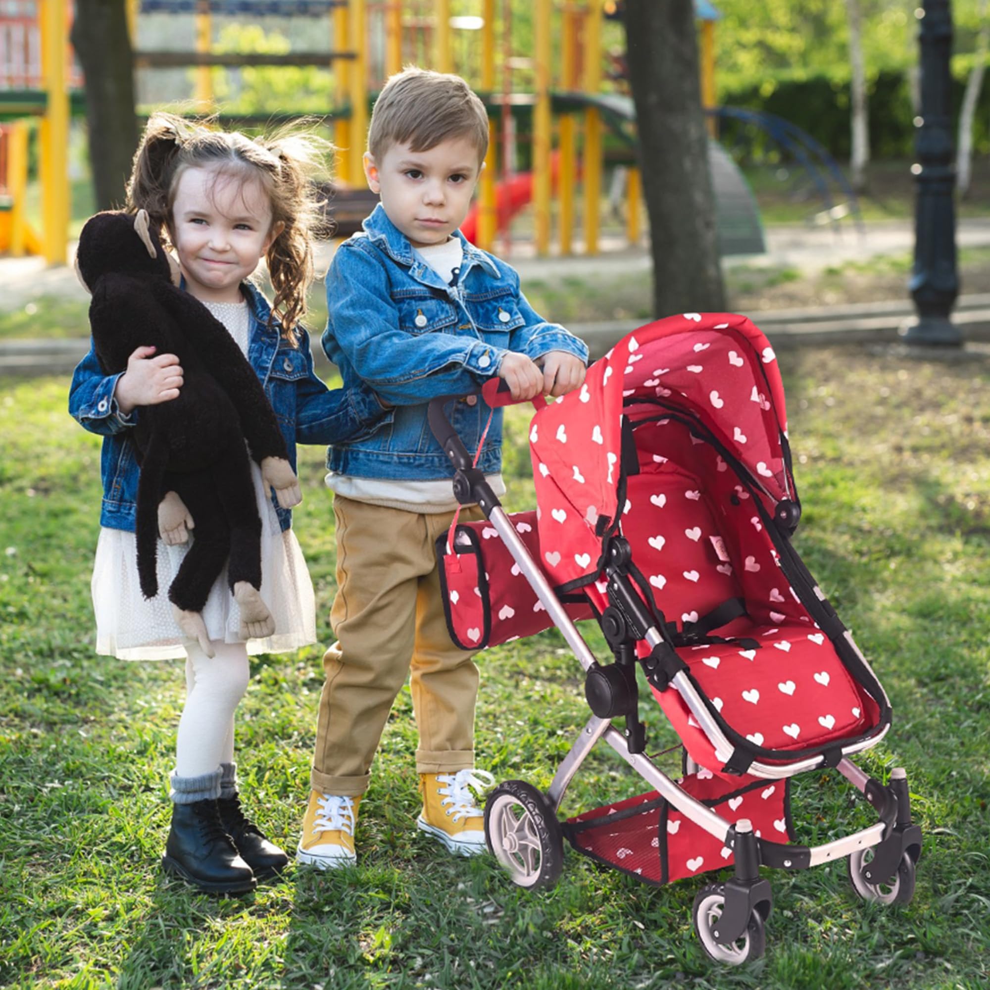 Convertible Combo Baby Doll Stroller for 3 Year Old Girls & Up | Play Toy Baby Stroller for Dolls, Folding Adjustable Bassinet Carriage Buggy with Storage Basket Converts to Sit Up Pushcart Pram