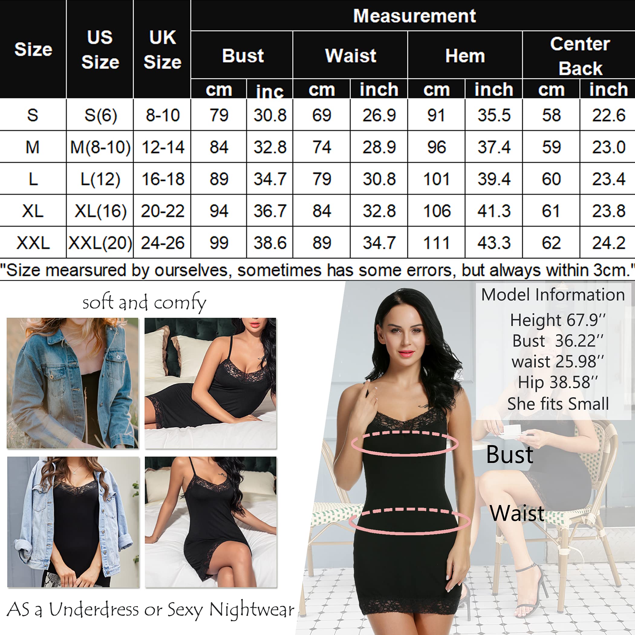 Avidlove Women's Chemise Nightgown Sleepwear Lace Lounge Dress Spin Slip, Large, Black