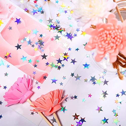 HESTYA 60 g Star Confetti Glitter Star Table Confetti Metallic Foil Stars for Party Wedding Festival Decorations (Holographic Silver, 10mm and 6mm)