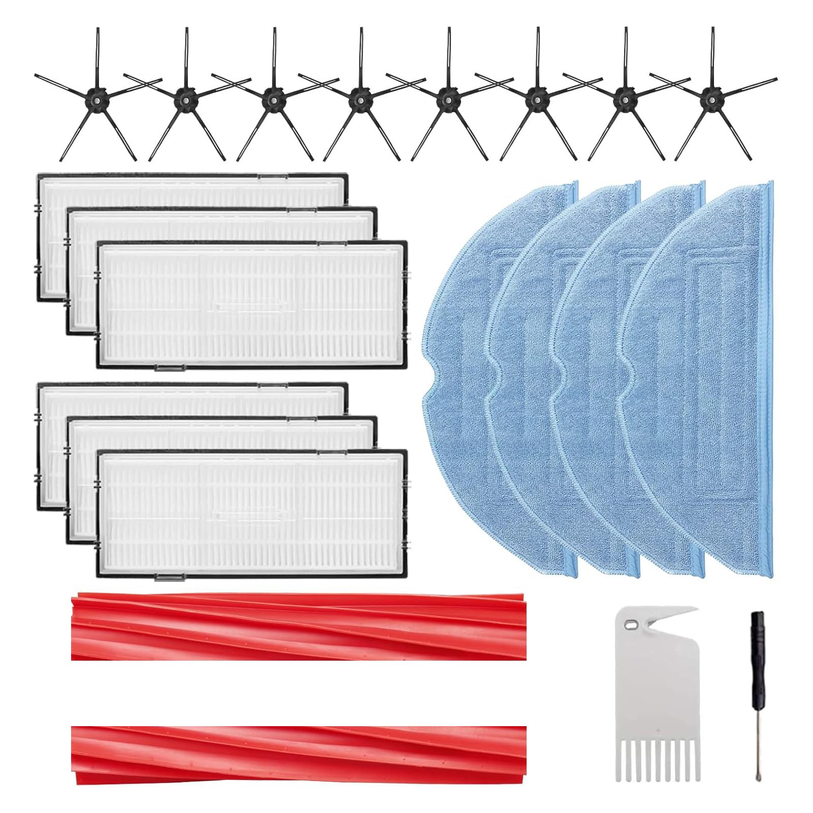 RONGJU 22 PACK S7 Accessories Kit Compatible with Roborock S7, S7+, S7 MaxV, S7 MaxV Plus, 2 Main Brush, 4 Mop Cloth, 6 Filter, 8 Side Brush
