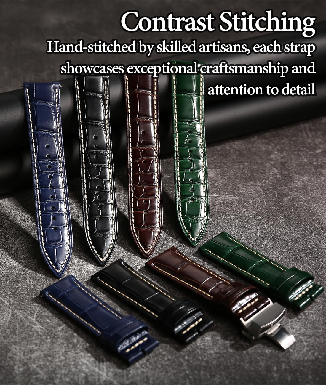 REZERO Leather Watch Bands for Men, Quick Release Watch Straps, Luxury Italian Alligator Grain Embossed Band Replacements 19mm 20mm 21mm 22mm