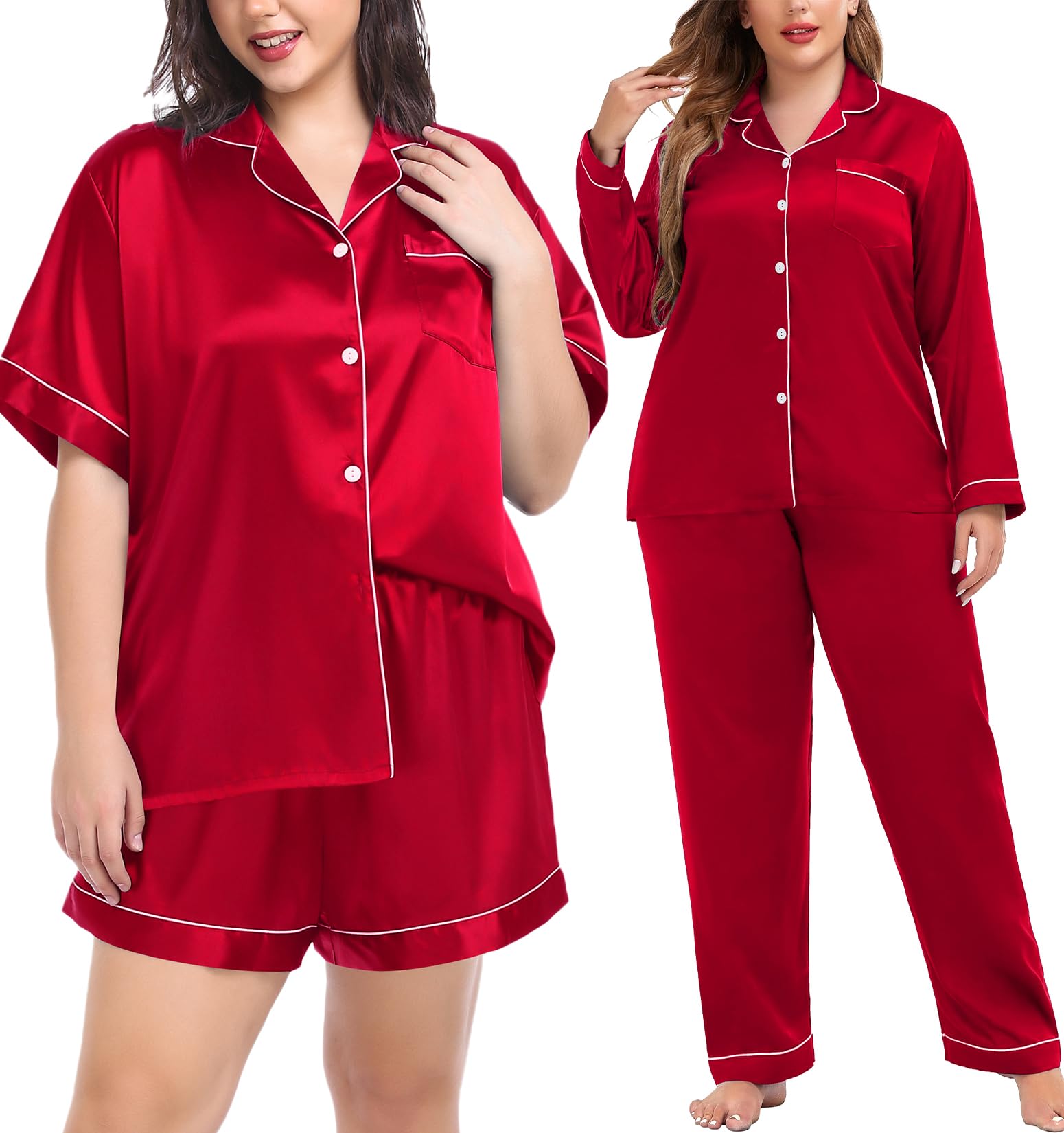 SWOMOG Women’s Pajama Long Sleeve Sleepwear Two Piece Pajamas Set Soft Pj Lounge Sets Red