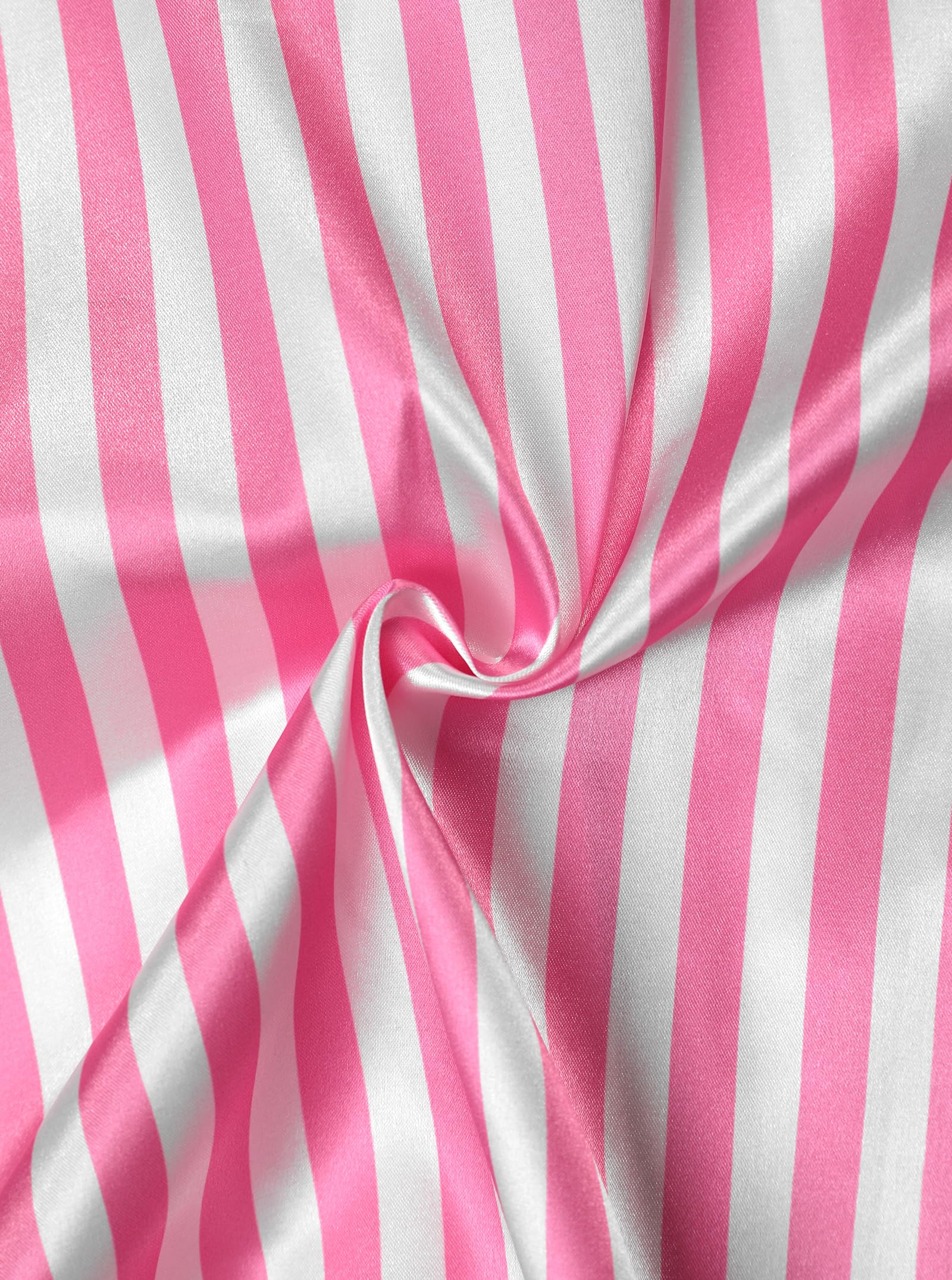 Remidoo Women's Striped Silk Satin Short Sleeve Button Down Pajama Set 2 Piece Pjs Loungewear Pink Large