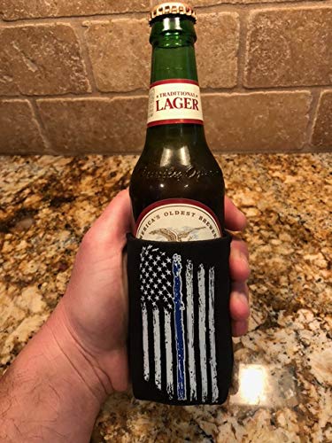Thin Silver Line American Flag Coozie Cozie Live Matter Correction Officer Gifts Beer Sleeves BLACK
