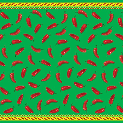 Beistle Plastic Chili Pepper Tablecover For Rectangle Tables, Cinco De Mayo Table Cloth Fiesta Party Supplies, Green/Red/Yellow
