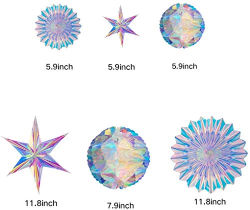 BTSD-home Iridescent Party Decorations with Hanging Honeycomb Ball Decorative Paper Fan Snowflake Garlands Birthday Wedding Christmas Disco Party Supplies