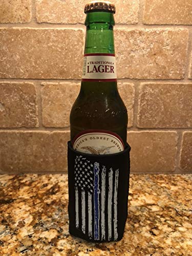 Thin Silver Line American Flag Coozie Cozie Live Matter Correction Officer Gifts Beer Sleeves BLACK