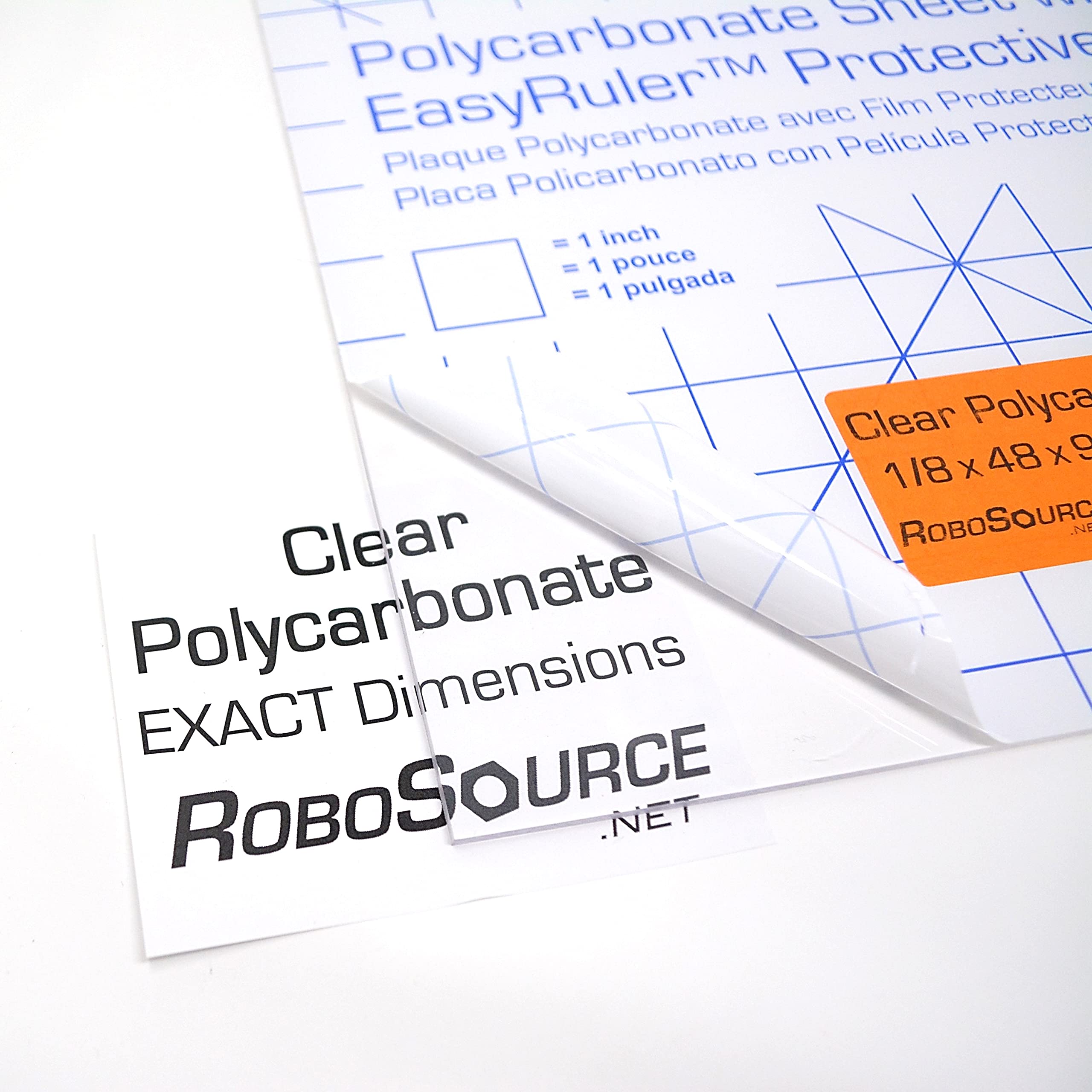 Polycarbonate Plastic Sheet 48" X 96" X 0.118" (1/8", 4x8 ft) Exact, EasyRuler Film, Shatter Resistant, Easier to Cut, Bend, Mold Than Plexiglass. for Robotics, Hobby, Home, DIY, Industrial, Crafts