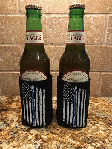 Thin Silver Line American Flag Coozie Cozie Live Matter Correction Officer Gifts Beer Sleeves BLACK